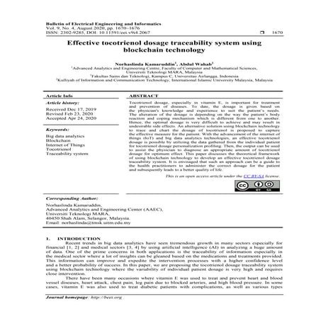 Effective tocotrienol dosage traceability system using blockchain technology | PDF
