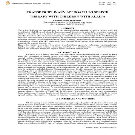 TRANSDISCIPLINARY APPROACH TO SPEECH THERAPY WITH CHILDREN WITH ALALIA | PDF