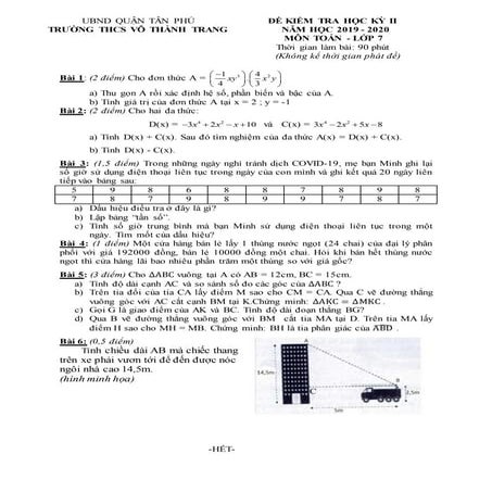 Đề Thi HK2 Toán 7 - THCS Võ Thành Trang | PDF