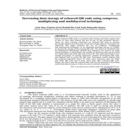 Increasing data storage of coloured QR code using compress ...