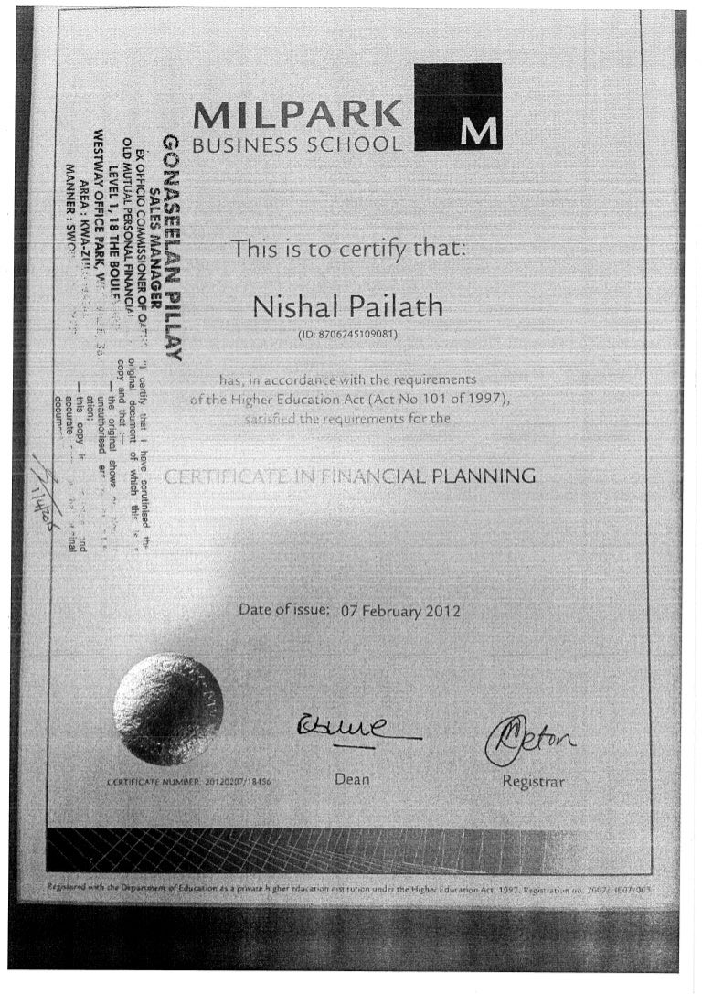Milpark NQF 5 Certificate Certified