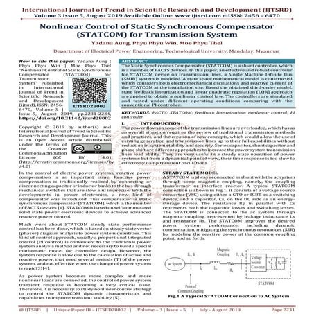 Nonlinear Control Of Static Synchronous Compensator Statcom For Transmission System Pdf