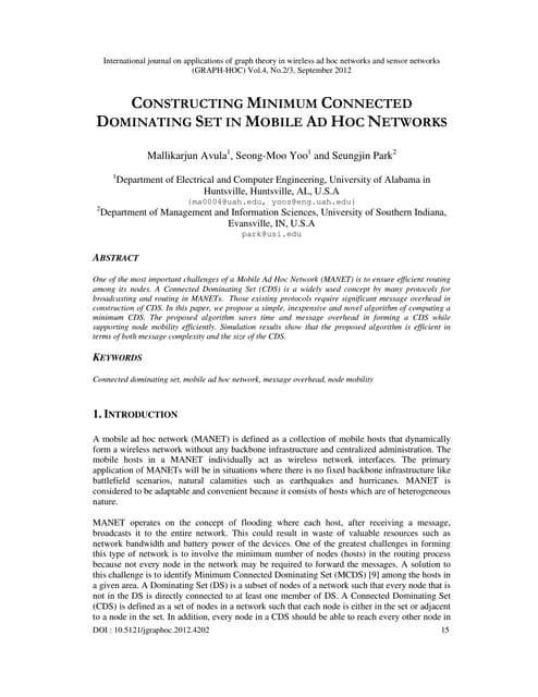 Constructing Minimum Connected Dominating Set In Mobile Ad Hoc Networks Pdf Computer