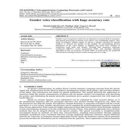 Gender voice classification with huge accuracy rate | PDF