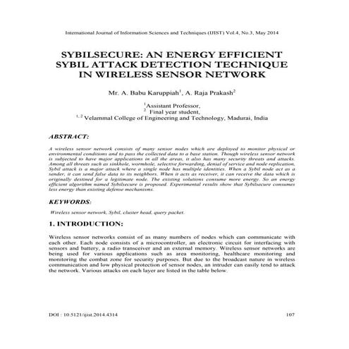 Sybilsecure An Energy Efficient Sybil Attack Detection Technique In Wireless Sensor Network Pdf