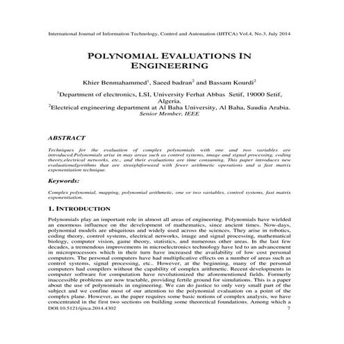 POLYNOMIAL EVALUATIONS IN ENGINEERING | PDF