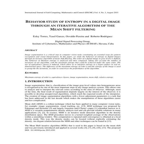 BEHAVIOR STUDY OF ENTROPY IN A DIGITAL IMAGE THROUGH AN ITERATIVE ALGORITHM OF THE MEAN SHIFT ...