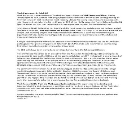 MP Brief BIO in Brief 2015 | DOC | Australian Rules Football | Sports