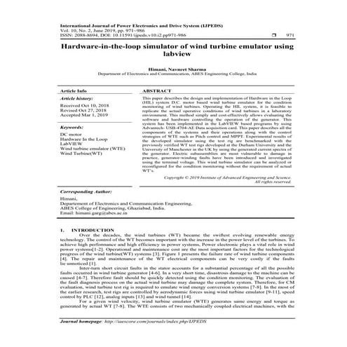 Hardware-in-the-loop simulator of wind turbine emulator using labview | PDF | Simulation Video ...