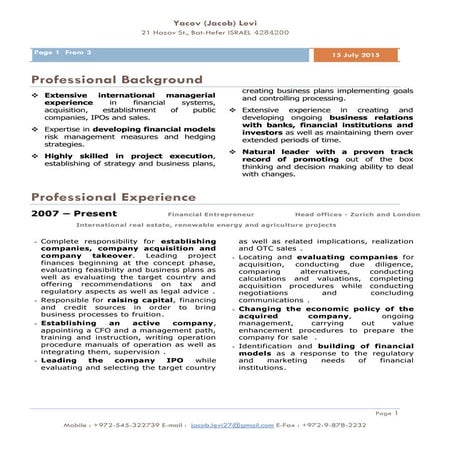 Jacob Yacov Levi CV 2015 | PDF