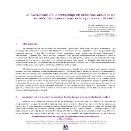 La evaluación del aprendizaje en entornos virtuales de enseñanza | PDF