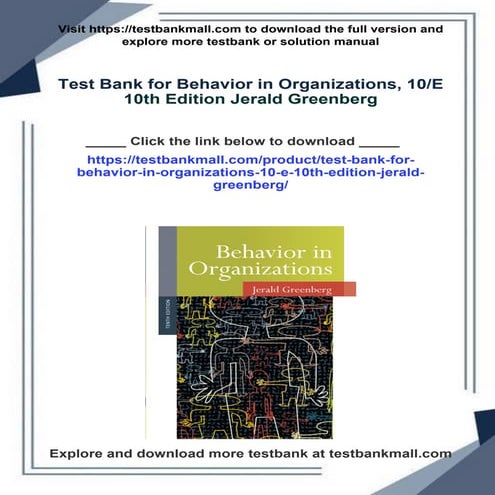 PDF Test Bank for Behavior in Organizations, 10/E 10th Edition Jerald ...