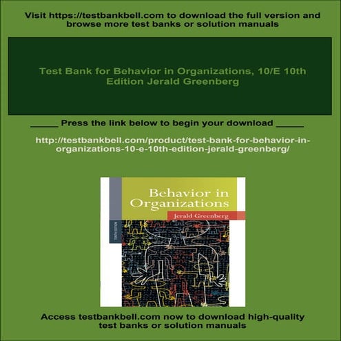 Test Bank for Behavior in Organizations, 10/E 10th Edition Jerald ...