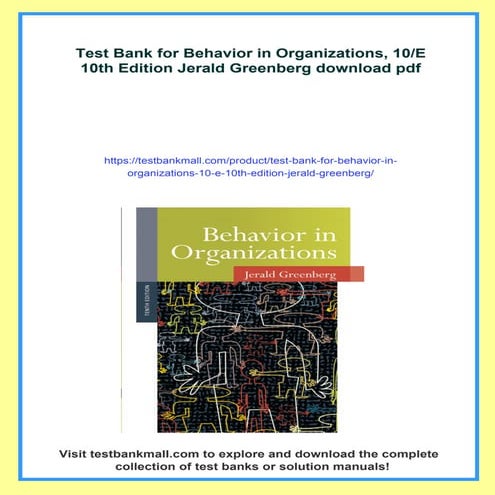 Test Bank for Behavior in Organizations, 10/E 10th Edition Jerald ...