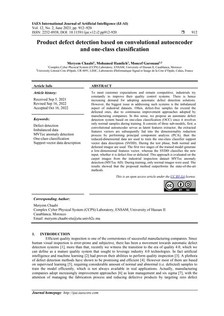 Product Defect Detection Based On Convolutional Autoencoder And One Class Classification Pdf 5665