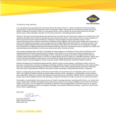 RAC recommendation letter | PDF