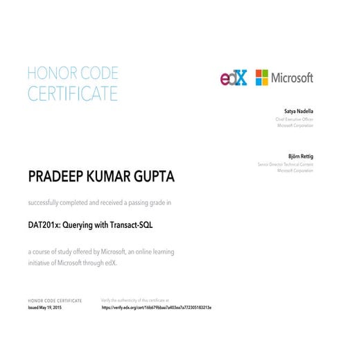 Querying with transact sql certificate | PDF