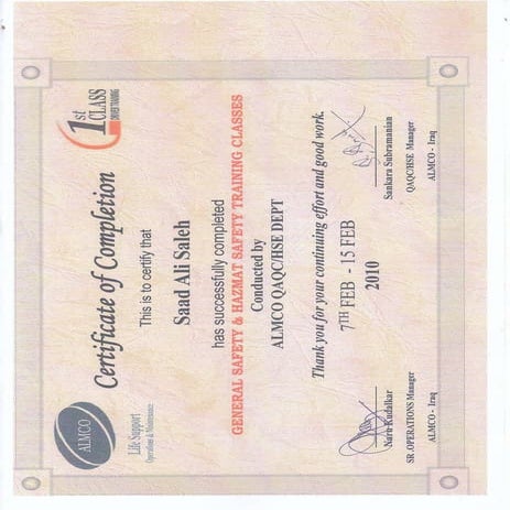 Certificate of Completion from ALMCO | PDF