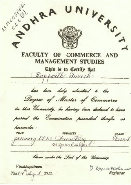 CMA CERTIFICATE - SURESH | PDF
