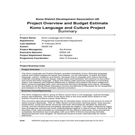 Kono Language and culture project summary Feb 2016 draft | PDF
