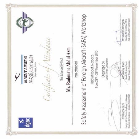 SAFTY ASSESSMENT OF FOREIGN AIRCRAFT SAFA WORKSHOP | PDF