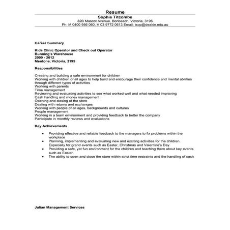 Resume of Sophie Titcombe | PDF