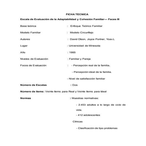 ESCALA DE EVALUACIÓN DE LA COHESIÓN Y ADAPTABILIDAD FAMILIAR - FACES ...