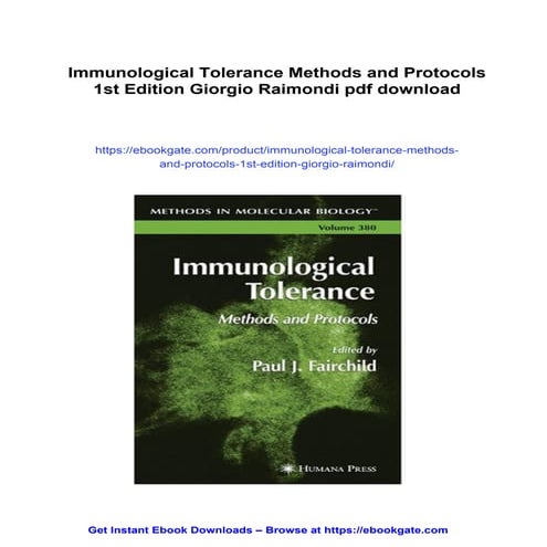 Immunological Tolerance Methods and Protocols 1st Edition Giorgio ...
