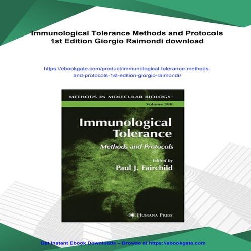 Immunological Tolerance Methods and Protocols 1st Edition Giorgio Raimondi | PDF