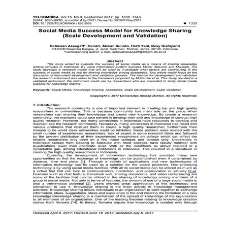 Social Media Success Model for Knowledge Sharing (Scale Development and ...