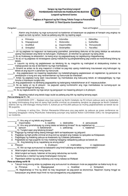 1st Final Exam - Filipino 10.pdfSinaunang Paniniwala: Dimensyon ng ...