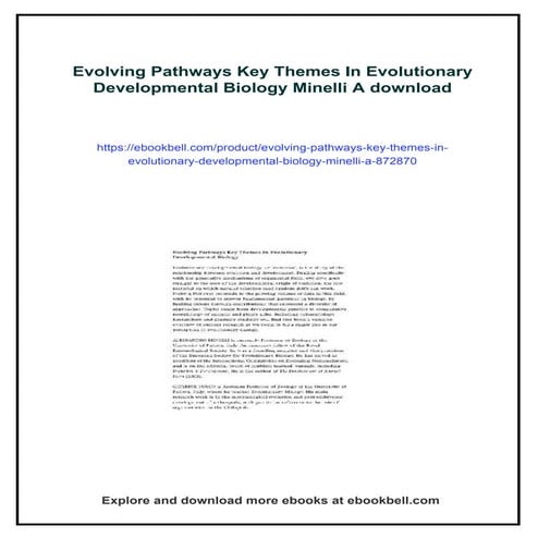 Evolving Pathways Key Themes In Evolutionary Developmental Biology Minelli A | PDF