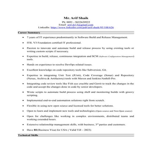 Arif_Shaik_CV | DOC | Computer Software and Applications | Computing