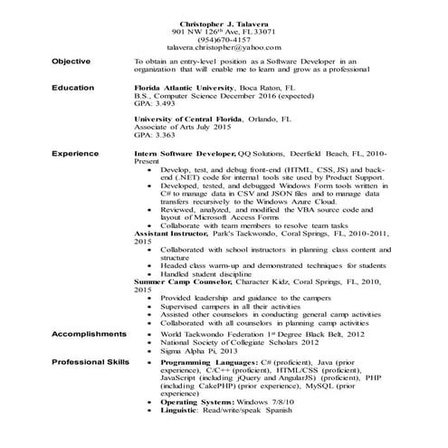 ctalavera_resume | DOCX | Programming Languages | Computing