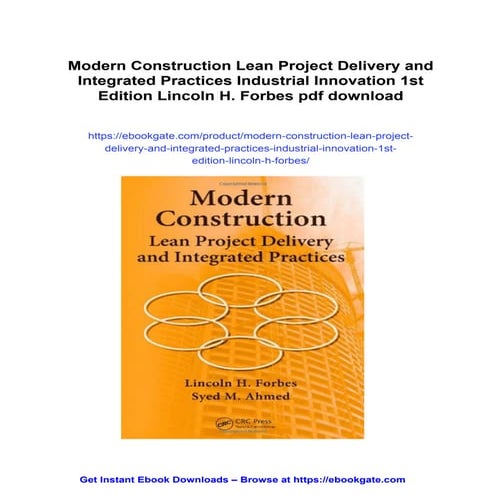 Modern Construction Lean Project Delivery and Integrated Practices Industrial Innovation 1st ...
