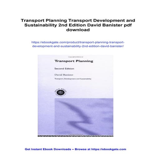 Transport Planning Transport Development and Sustainability 2nd Edition ...
