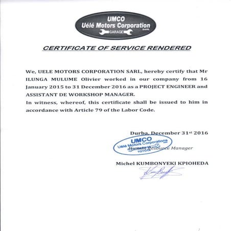 UMCO Certificate | PDF