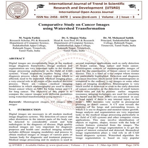 Comparative Study on Cancer Images using Watershed Transformation | PDF