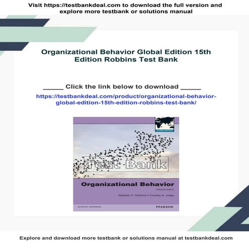 Organizational Behavior Global Edition 15th Edition Robbins Test Bank | PDF