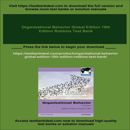 Organizational Behavior Global Edition 15th Edition Robbins Test Bank | PDF