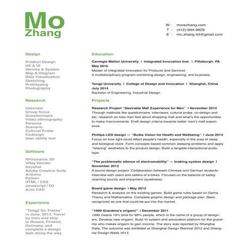 Mo Zhang's Resume | PDF | Computer Software and Applications | Computing