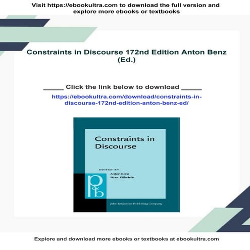 Constraints in Discourse 172nd Edition Anton Benz (Ed.) | PDF
