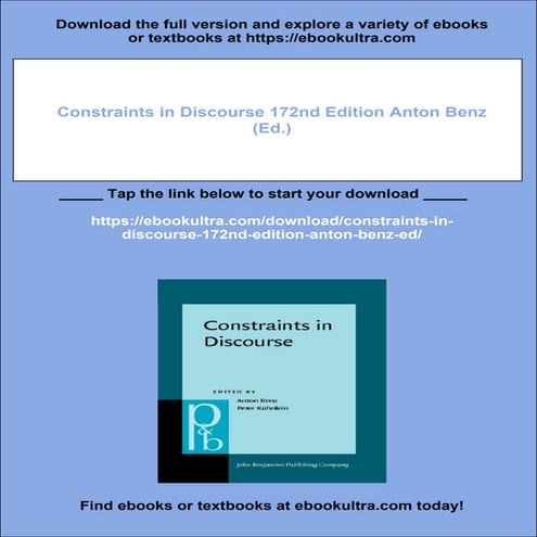 Constraints in Discourse 172nd Edition Anton Benz (Ed.) | PDF
