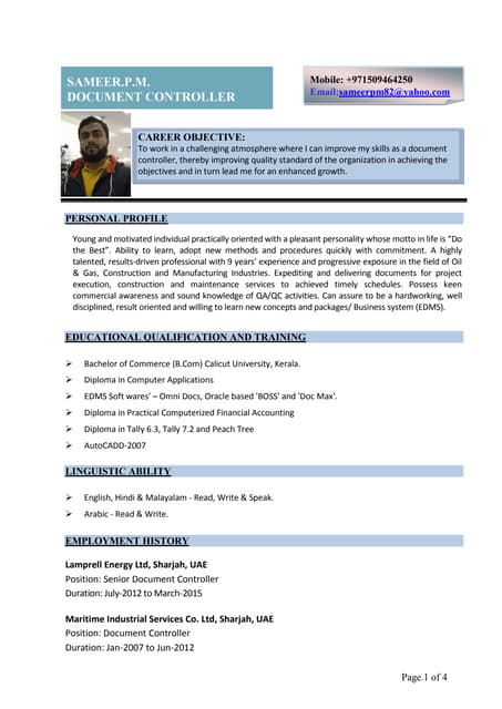 DOCUMENT CONTROLLER CV | DOCX