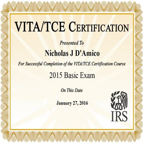 VITA Basic Exam Certificate | PDF