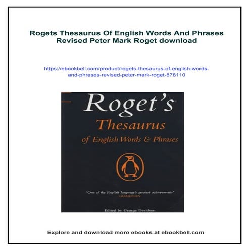 Rogets Thesaurus Of English Words And Phrases Revised Peter Mark Roget ...