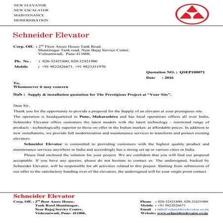 Schneider Elevator lift | PDF