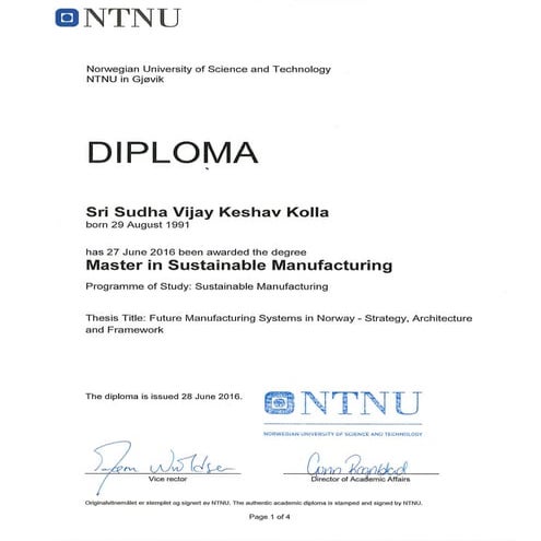 Transcripts of Grades in Masters- NTNU | PDF