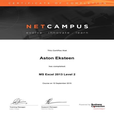 Netcampus Certificate Aston Eksteen | PDF