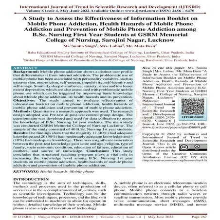 A Study to Assess the Effectiveness of Information Booklet on Mobile ...